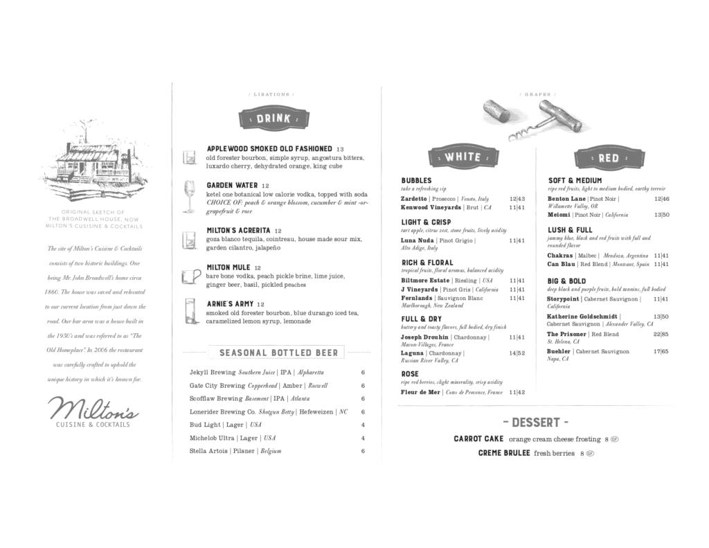 MENUS | Miltons Cuisine
